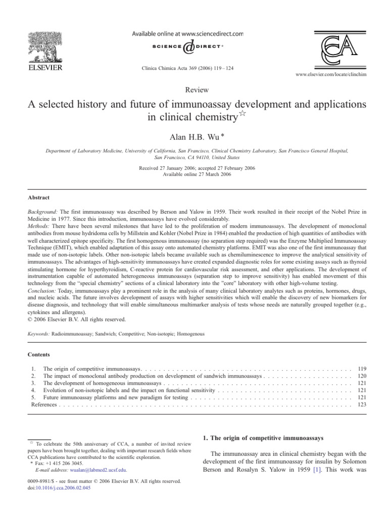 A Selected History and Future of Immunoassay Development and Applications | PDF | Immunoassay ...