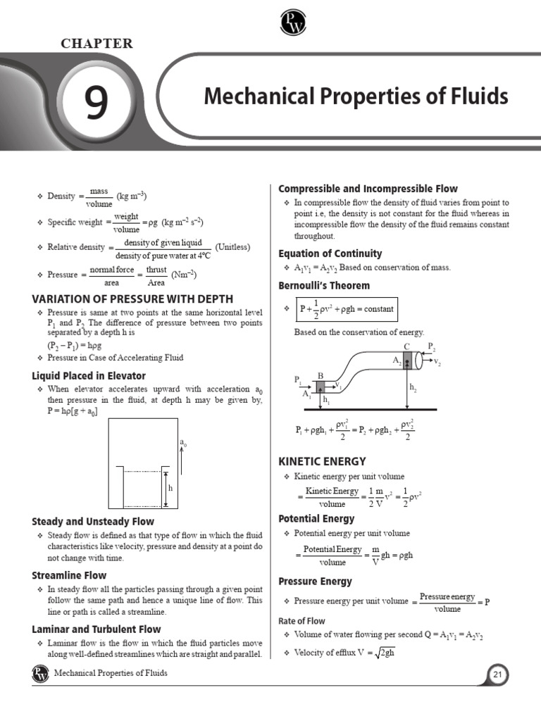 Mechanical Properties of Fluids - Short Notes - Arjuna NEET 2024 | PDF ...