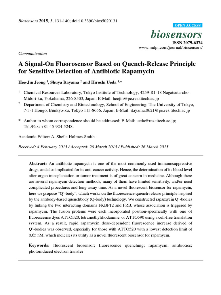 A Signal-On Fluorosensor Based On Quench-Release Principle For Sensitive Detection of Antibiotic ...