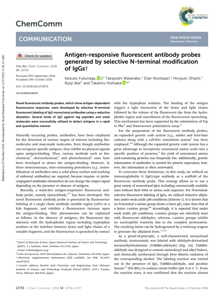 Antigen-Responsive Fluorescent Antibody Probes | PDF | Antibody | Amino ...
