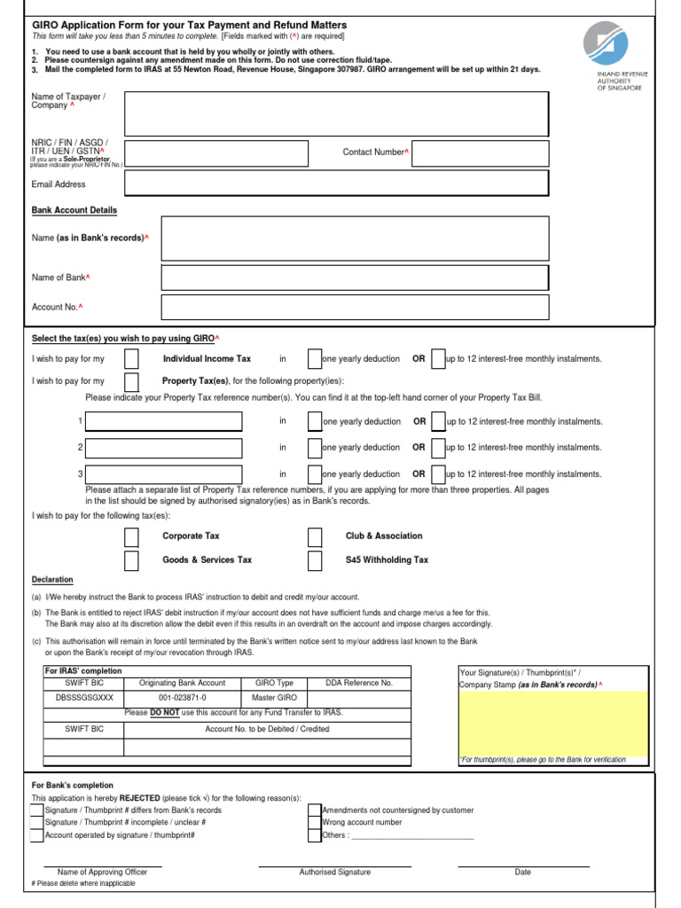 GIRO Application for Tax Payments | PDF | Banks | Debit Card