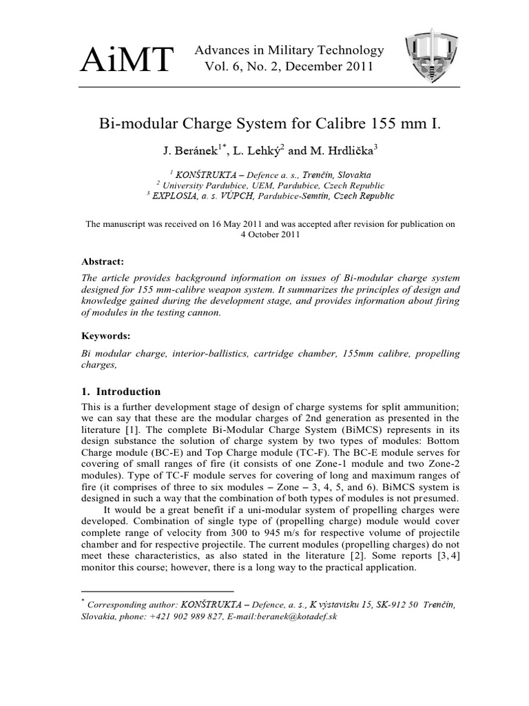 Bi-Modular Charge System For Calibre 155 MM I. - Advances in ... | PDF ...