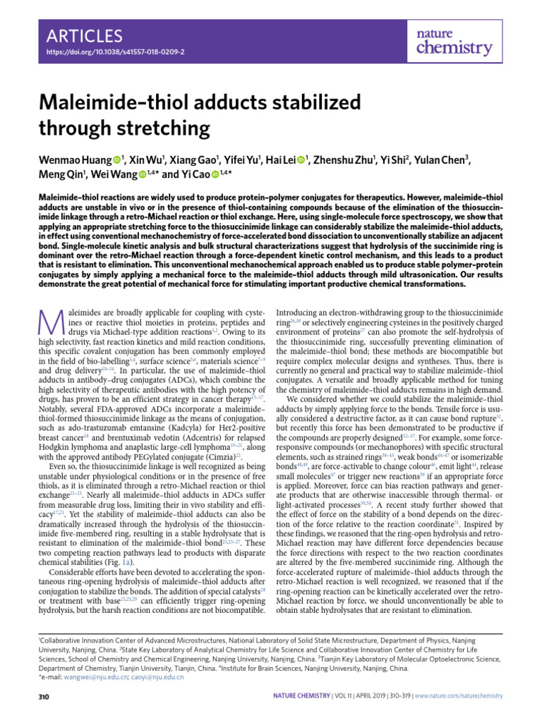 Maleimide-Thiol Adducts Stabilized Through Stretching | PDF ...