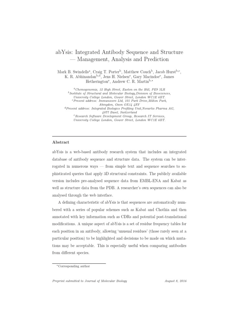 AbYsis Integrated Antibody Sequence and Structure Management, Analysis ...