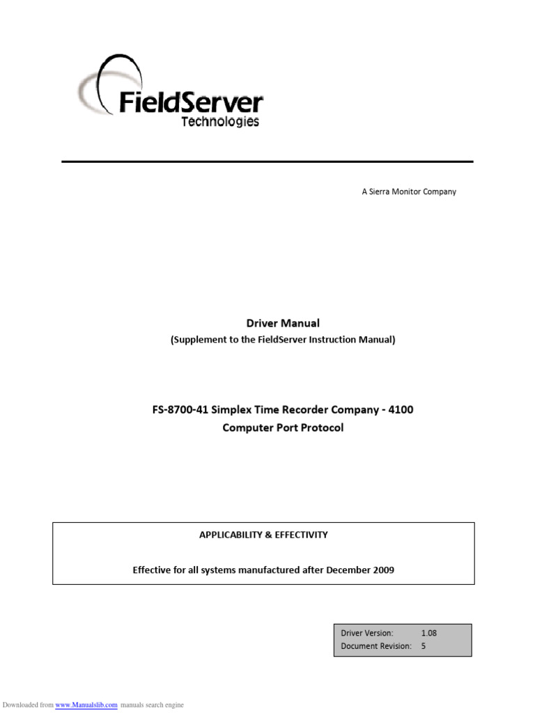 FS-8700-41 Simplex 4100 Driver Manual | PDF | Port (Computer Networking) | Device Driver