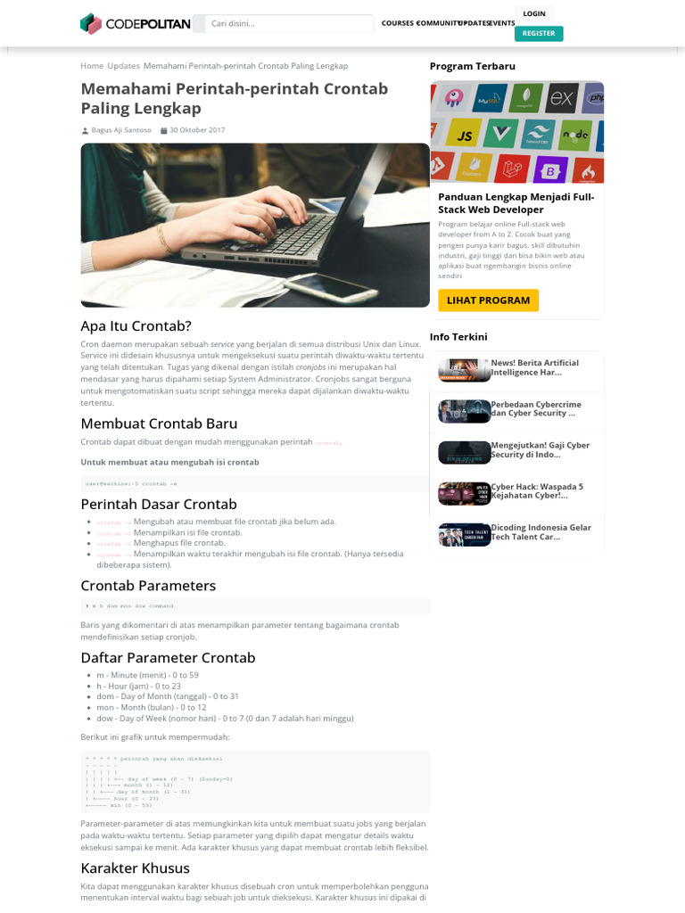 Memahami Perintah-Perintah Crontab Paling Lengkap - Codepolitan | PDF