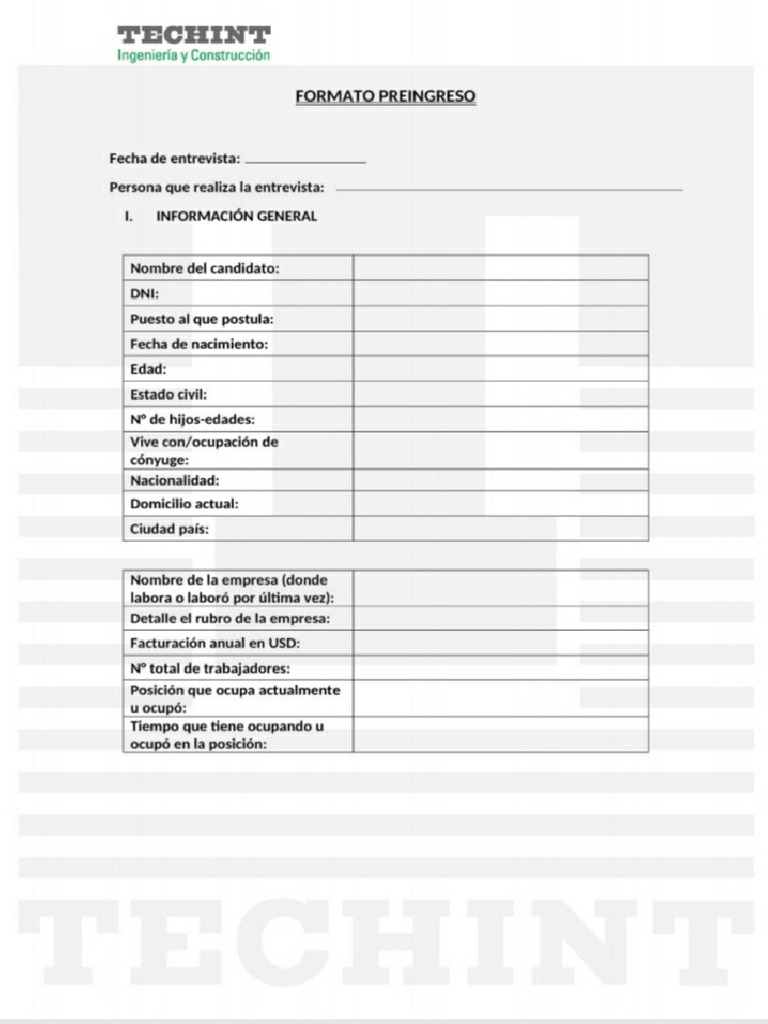 Formato de Pre Ingreso | PDF