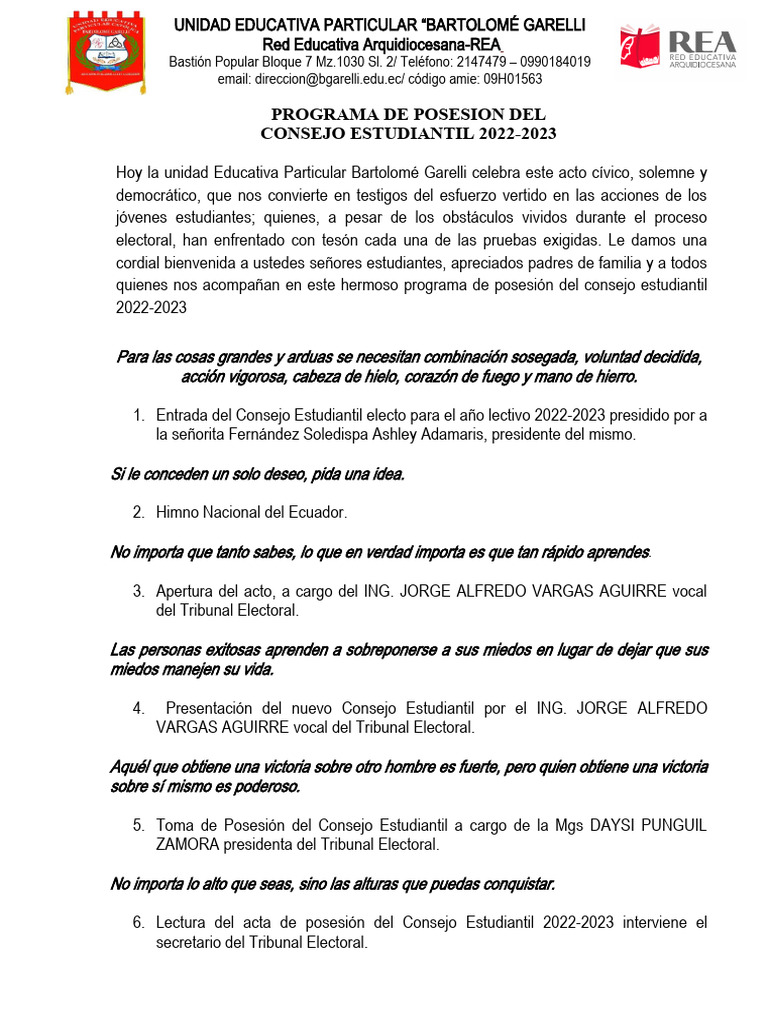 Programa Del Comite Estudiantil 2023-2024 | PDF