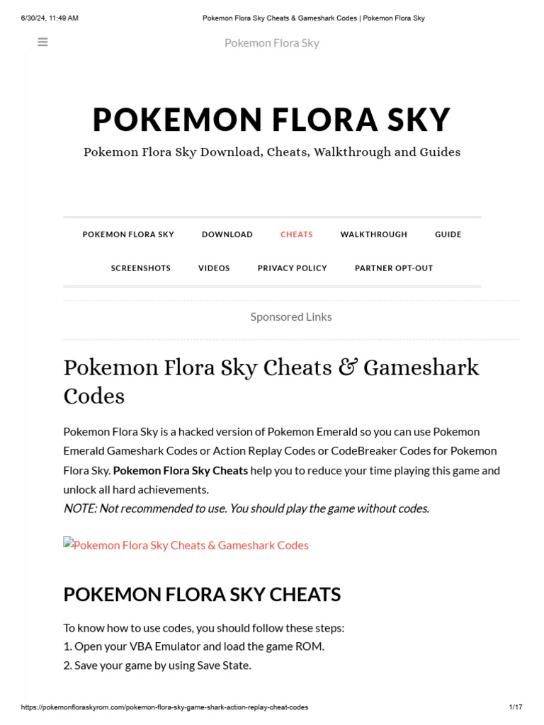 Pokemon Flora Sky Cheats & Gameshark Codes - Pokemon Flora Sky | PDF | Cheating In Video Games ...