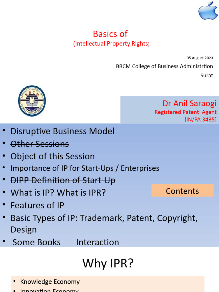 Basics of IPR BRCM | PDF | Intellectual Property | Economies