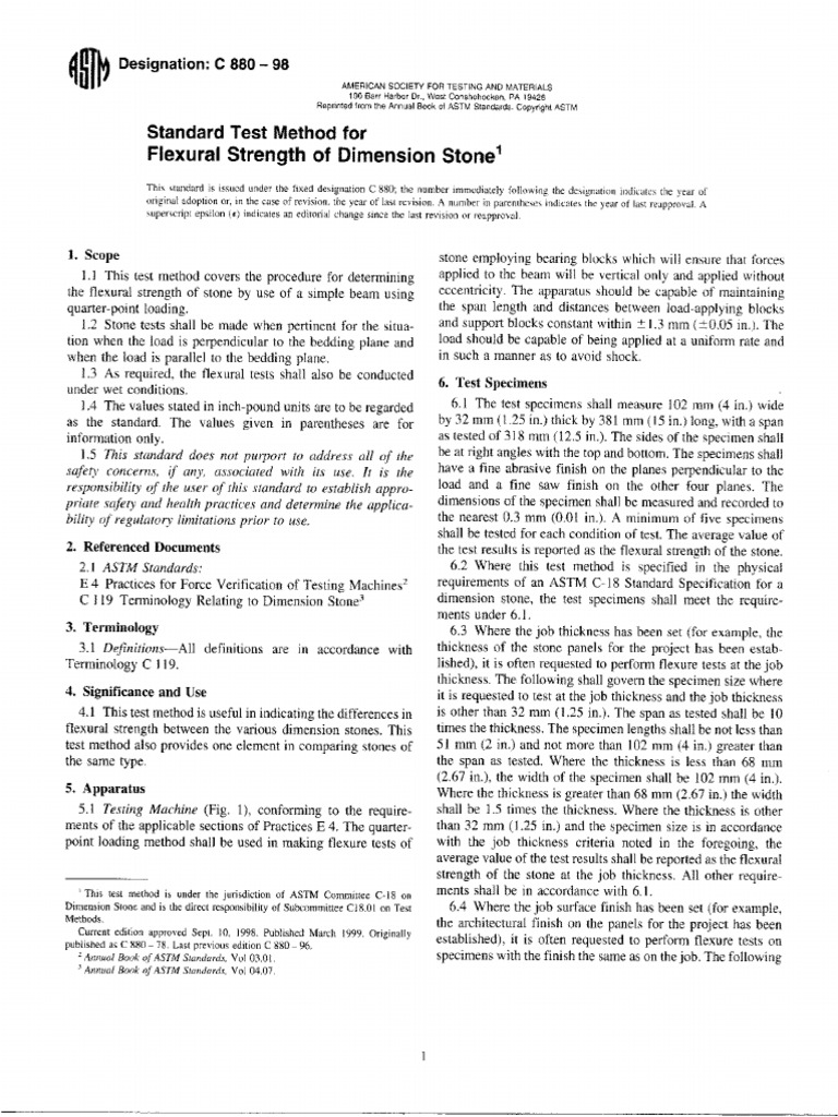 Astm c880-98 Flexural Streng Dimentioning | PDF | Beam (Structure)