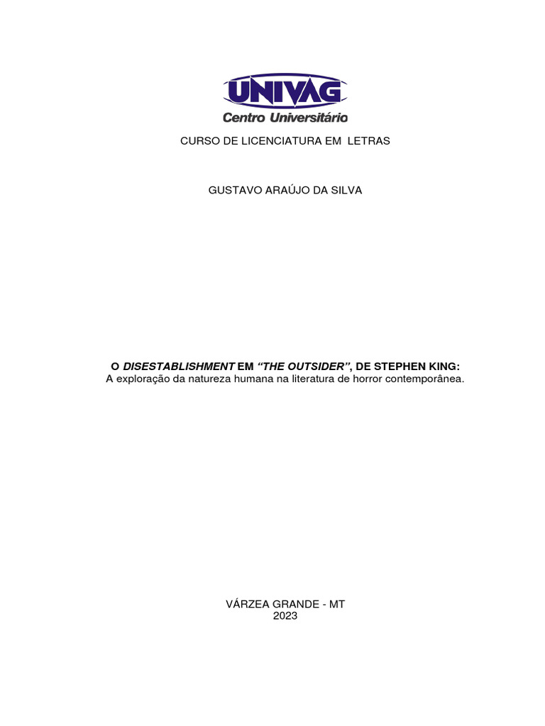 Disestablishment em "The Outsider" de King | PDF | Ficção de terror ...