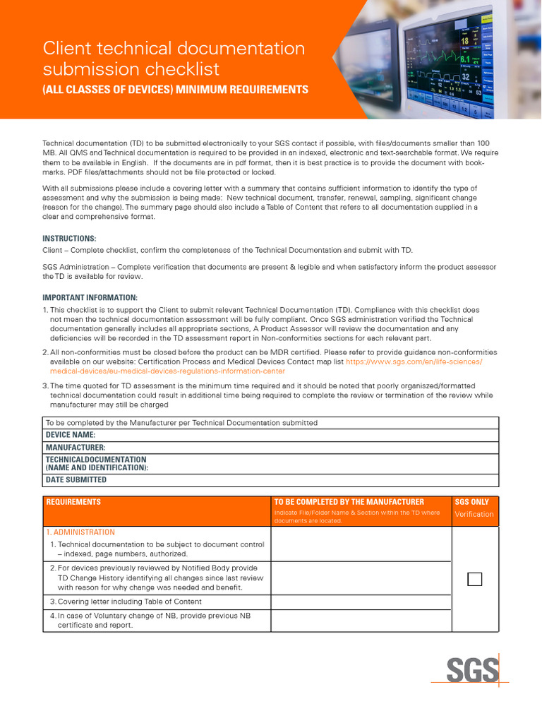 LPMDREG 1032 MDR Client Technical Documentation Submission Checklist EN | PDF | Verification And ...