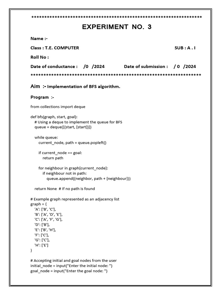 BFS Algorithm Implementation in Python | PDF