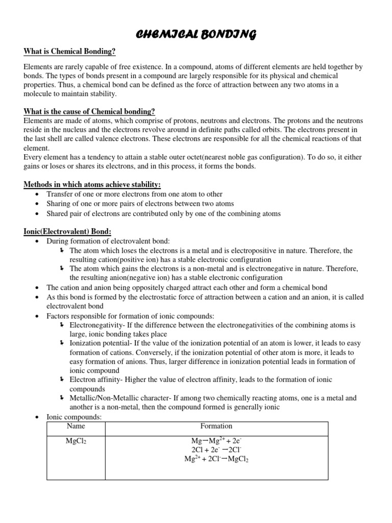 Chemistry Chemical Bonding | PDF | Ionic Bonding | Ion