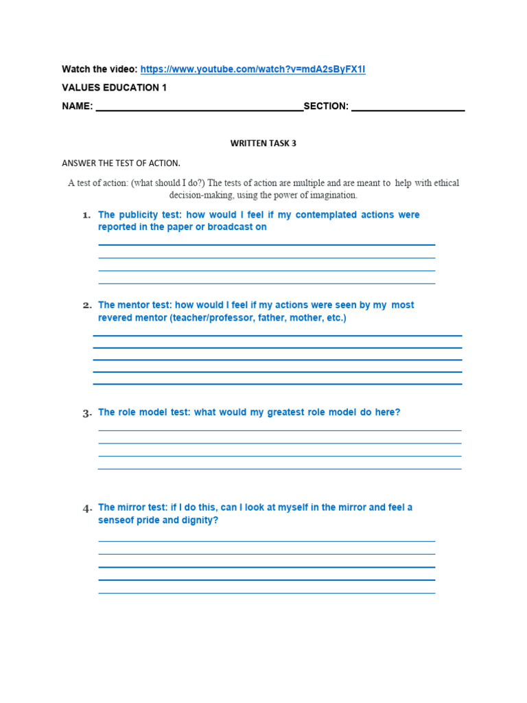 Performance Task 3 Values 1 Pdf