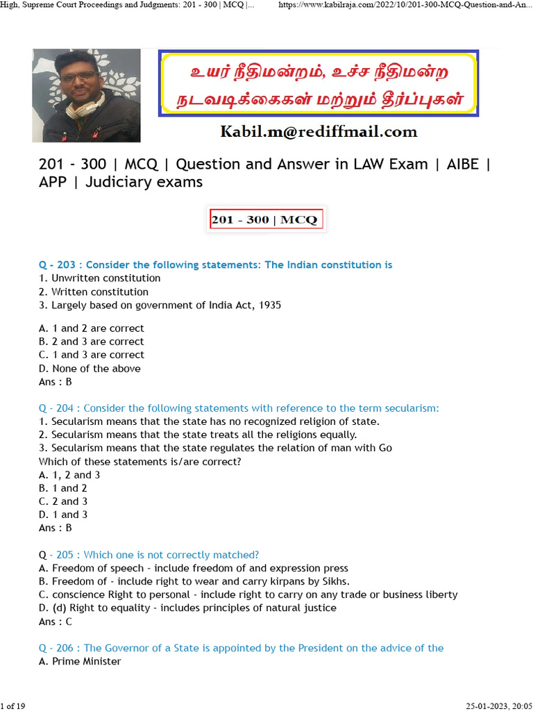 201 - 300 MCQ Question and Answer in LAW Exam AIBE APP Judiciary Exams | PDF | Justice | Crime ...