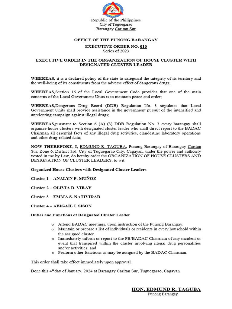 E O Hous Cluster Leader | PDF | Justice | Crime & Violence