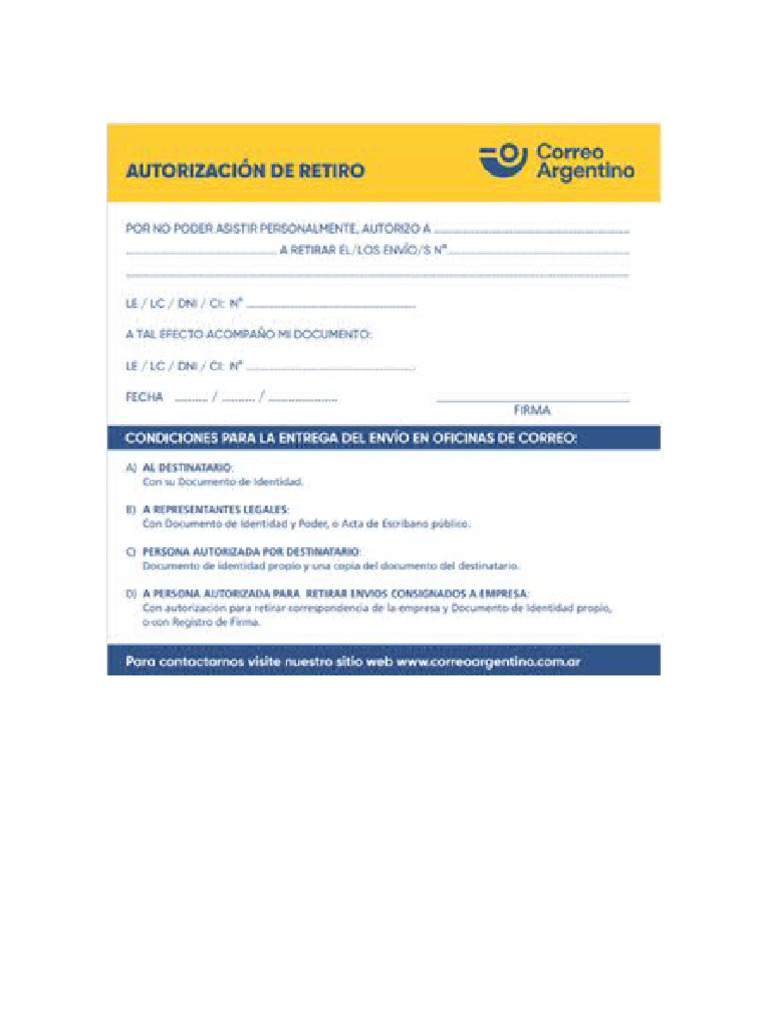 Autorizacion Correo Argentino | PDF