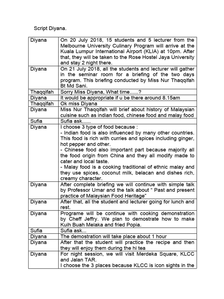 Script Diyana | PDF | Indian Cuisine | Food And Drink