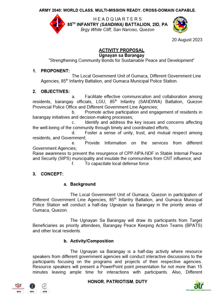 Project Concept Ugnayan Sa Barangay For Gumaca | PDF