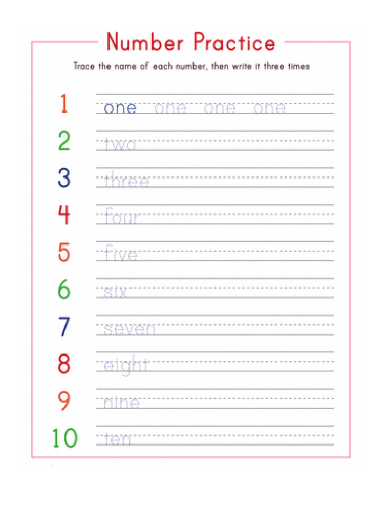 Numbers Writing Practice | PDF