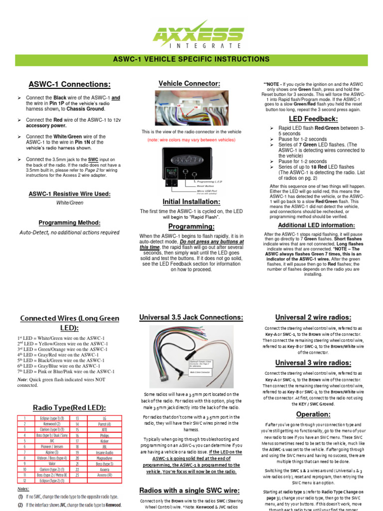 Aswc-1 Inst 651 | PDF | Menu (Computing) | Electrical Connector