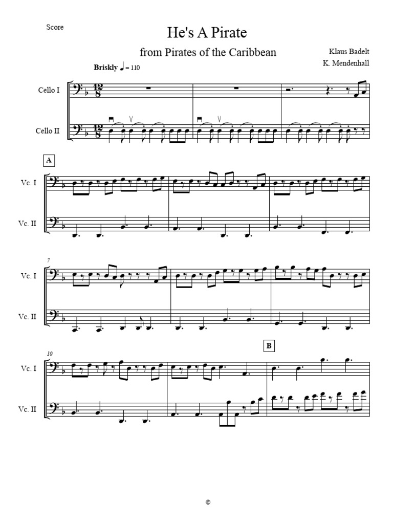 Hes A Pirate Pirates of The Caribbean Cello Duet | PDF