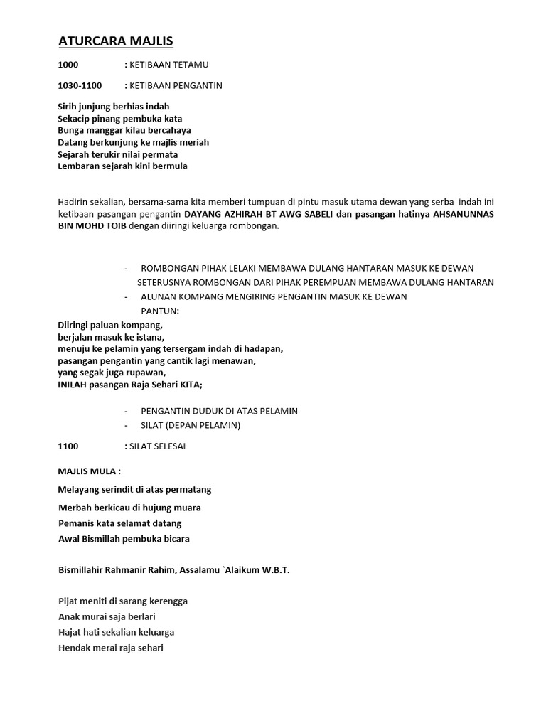 ATURCARA MAJLIS Dan Skrip Lengkap Perkahwinan | PDF