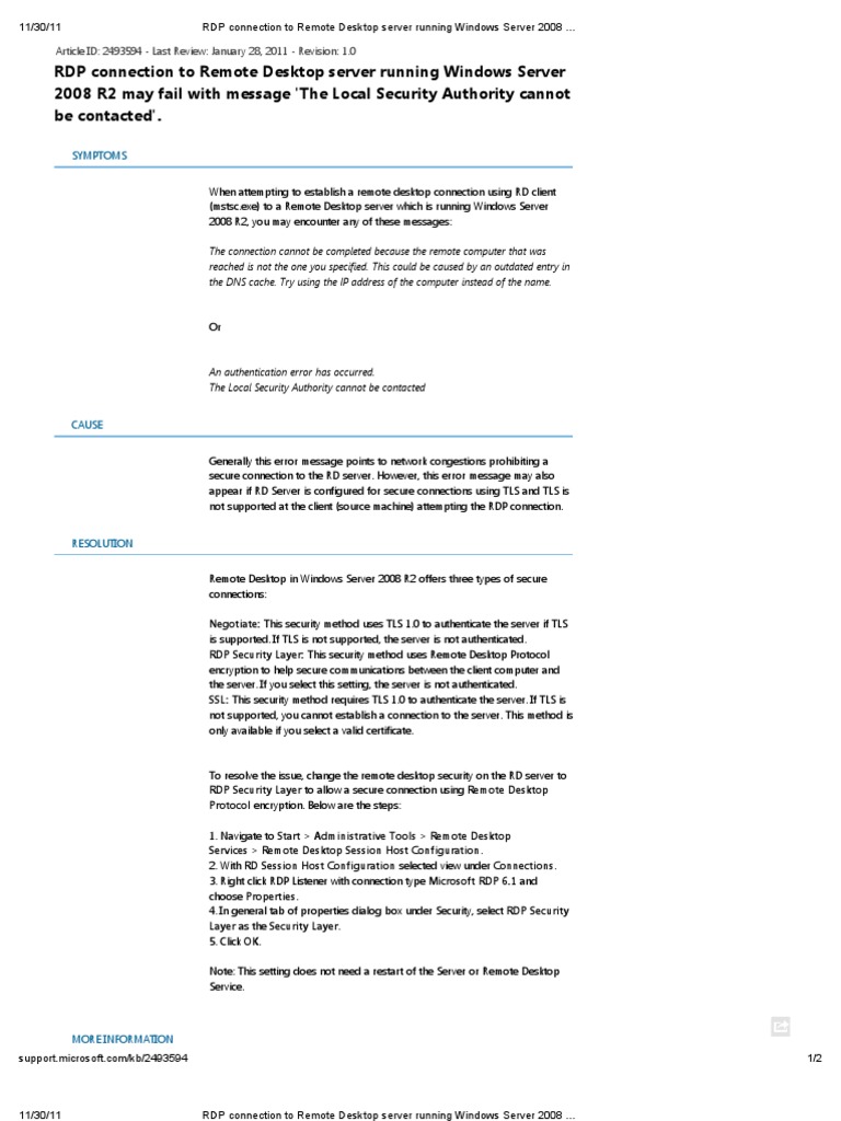 RDP Connection To Remote Desktop Server Running Windows Server 2008 R2 ...