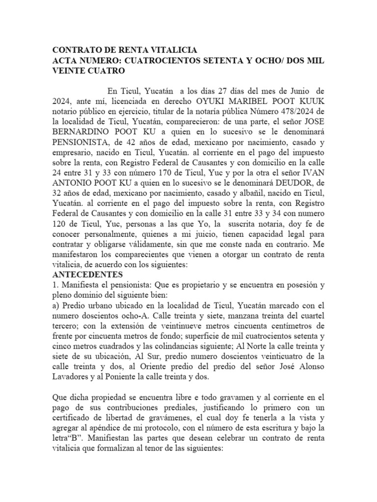 Contrato de Renta Vitalicia | PDF