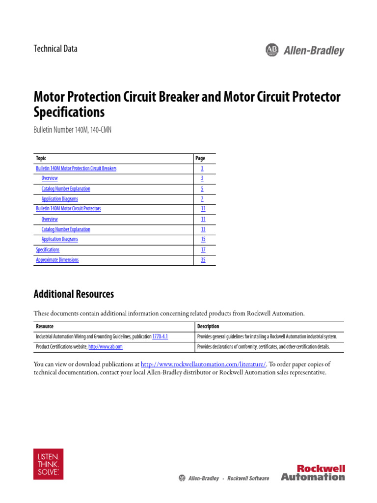 Motor Protection Circuit Breaker and Motor Circuit Protector Specifications | PDF | Mains ...