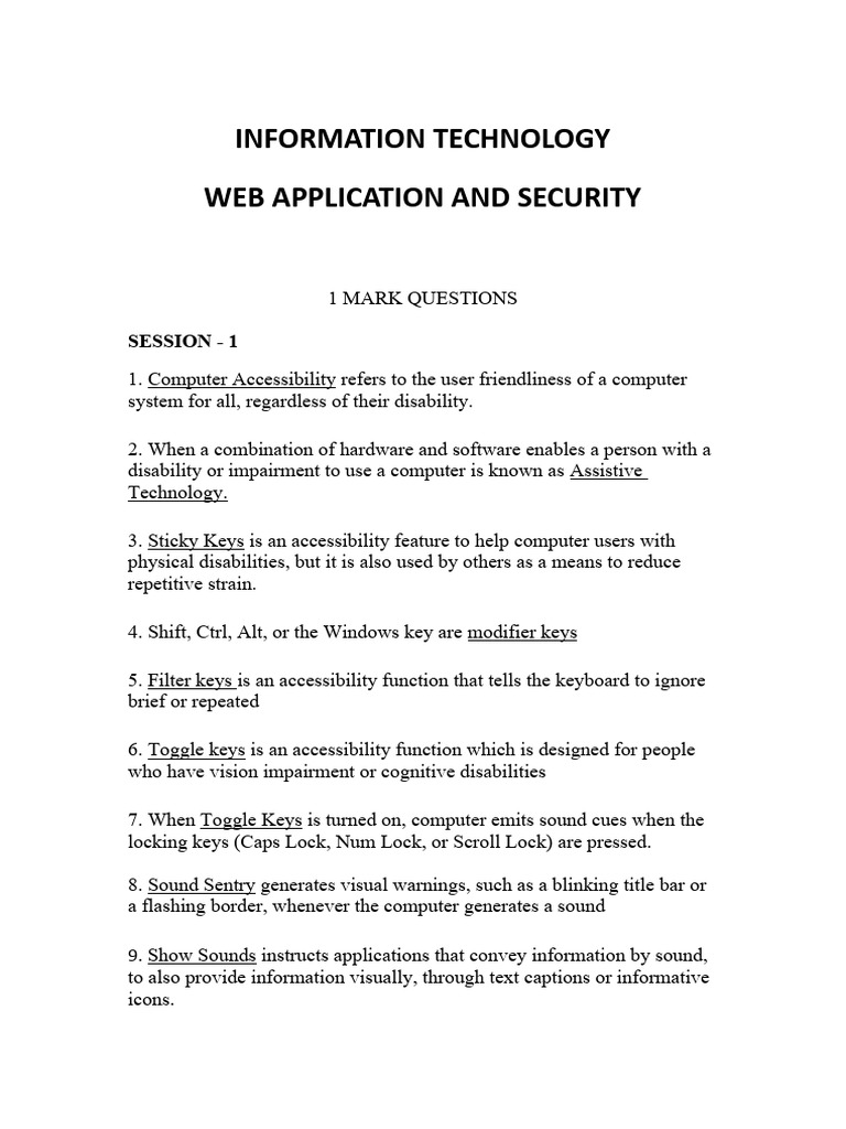 Web Applications and Security (1 Mark Questions) | PDF | Computer Network | Internet