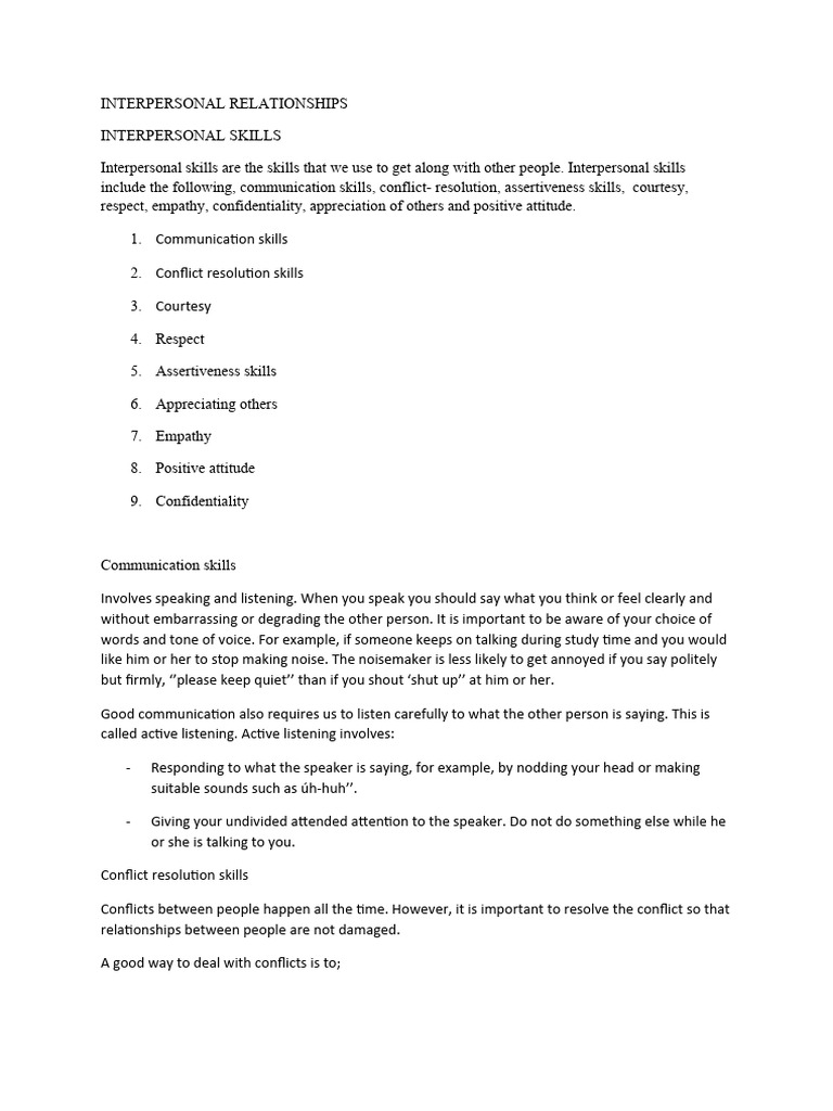 Interpersonal Relationships | PDF | Empathy | Conflict Resolution