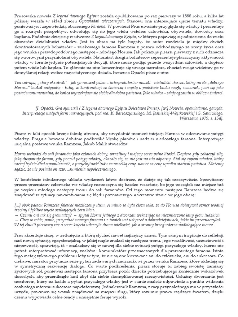 O Noweli Prusa Z Legend Dawnego Egiptu | PDF