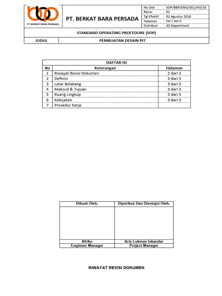 1.SOP BBP 01 - Pembuatan Design PIT | PDF