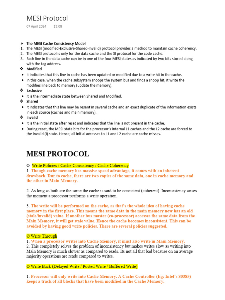 MESI Protocol | PDF | Cpu Cache | Computer Science
