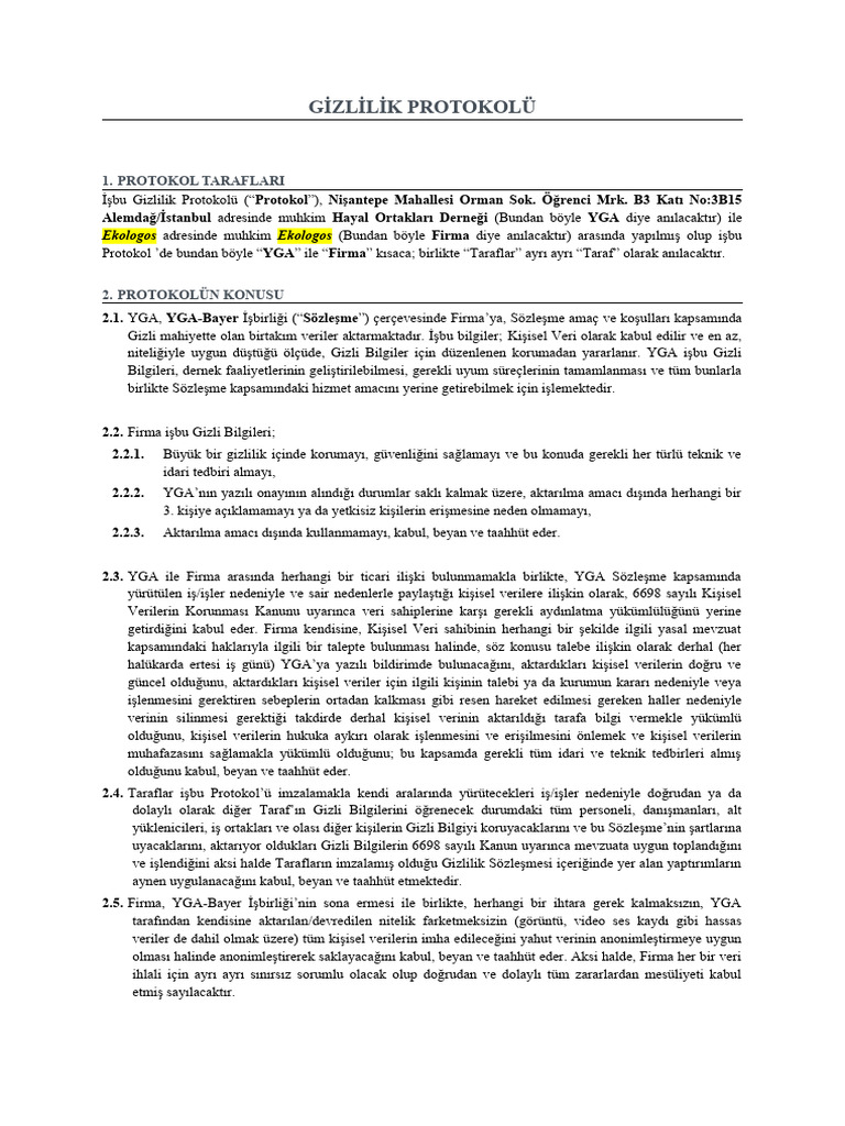 Belegal - YGA-Girişimler Gizlilik Protokolü - Çerçeve Kopyası Kopyası | PDF