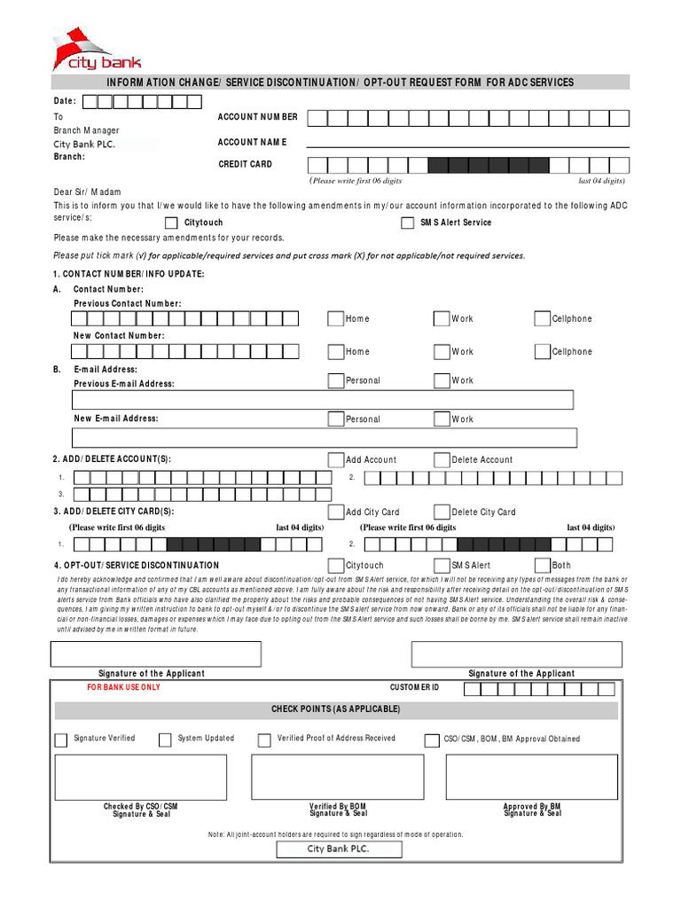 Information Change Service Discontinuation OPT-OUT Request Form For ADC ...
