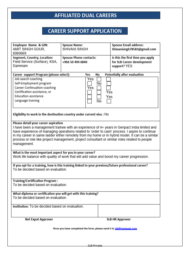 Affiliated Dual Career Application Form International Transfers ...