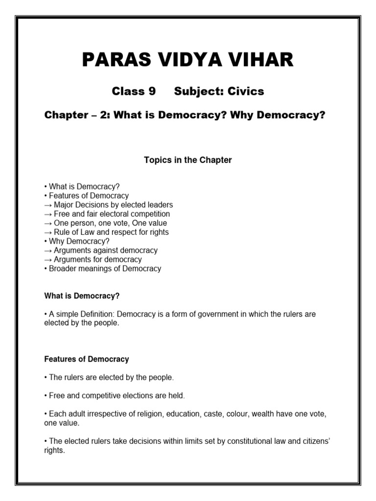 Civics Chapter 2 What Is Democracy Why Democracy | PDF | Democracy ...