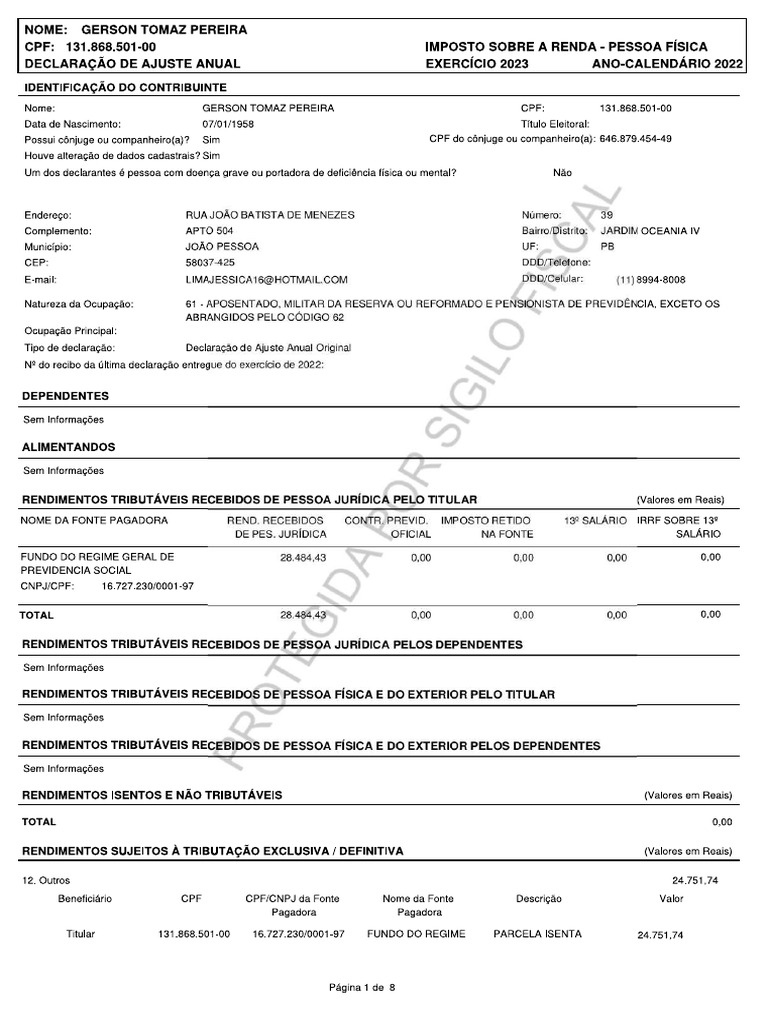 Declaracao Completa Irpf 2023 Gerson | PDF