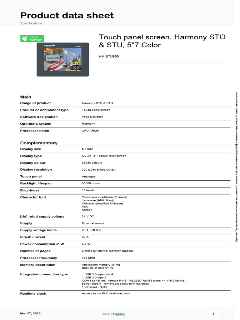 Harmony STO Touch Panel HMISTU855 Specs | PDF | Touchscreen | Central ...