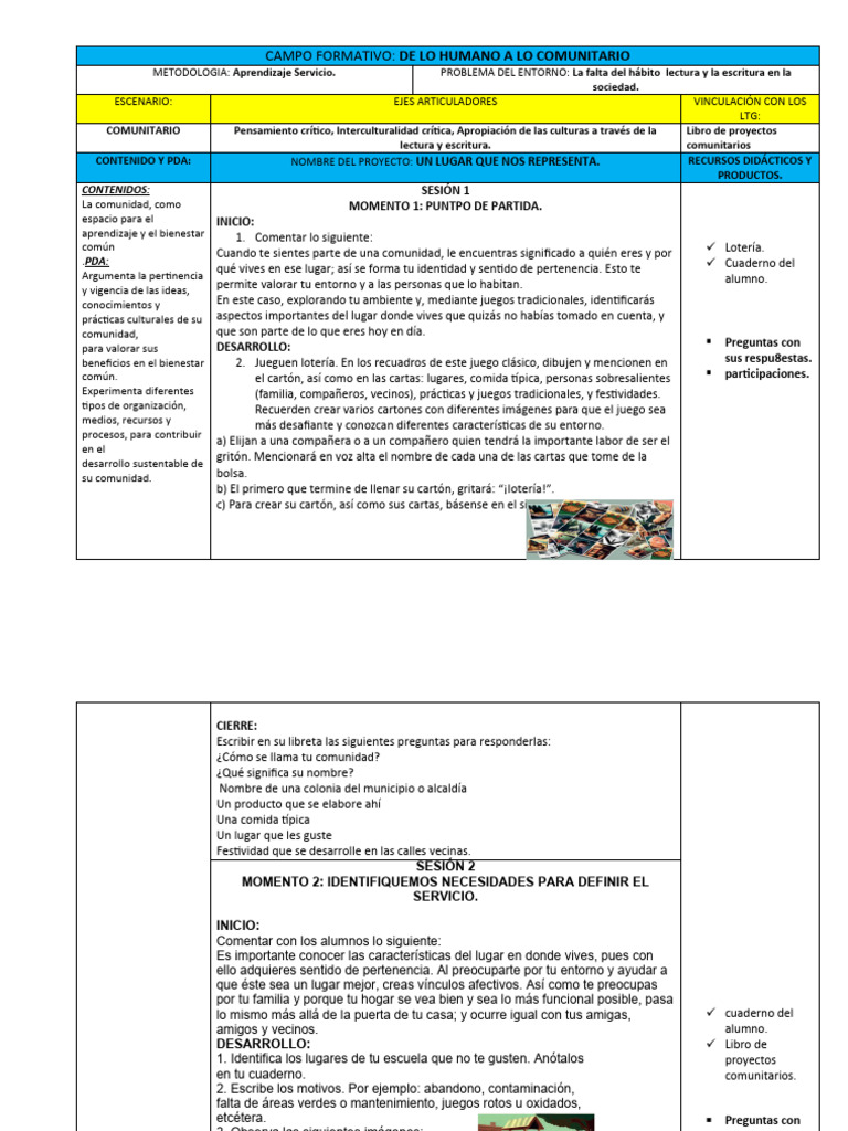 Proyecto "Un Lugar que Nos Representa" | PDF