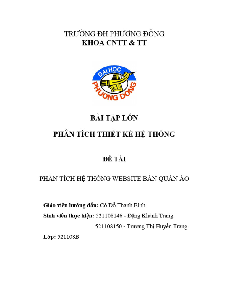 Phân Tích TKHT Website Bán Quần Áo | PDF