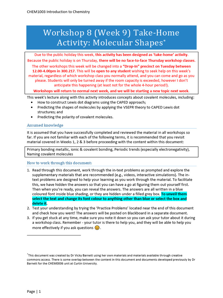 Activity 8 Molecular Shapes | PDF | Chemical Bond | Chemical Polarity