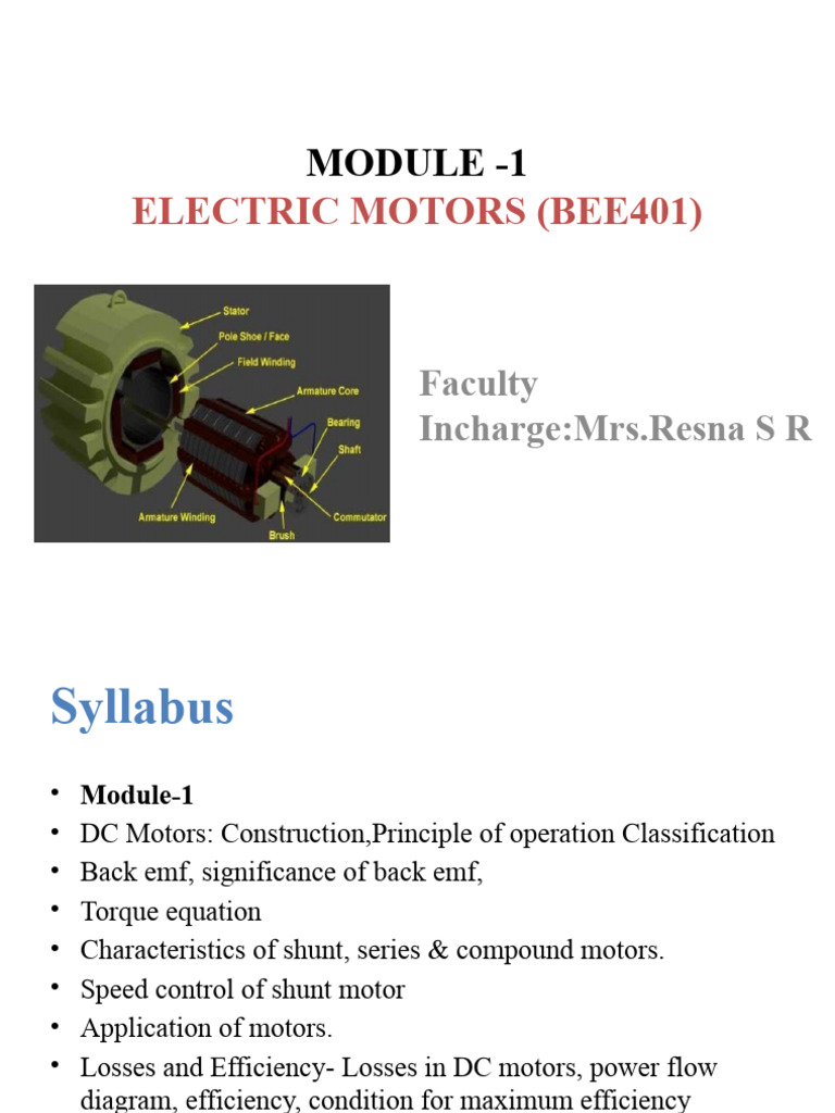 Module 1 - ppt-1 | PDF | Electric Motor | Electromagnetic Induction