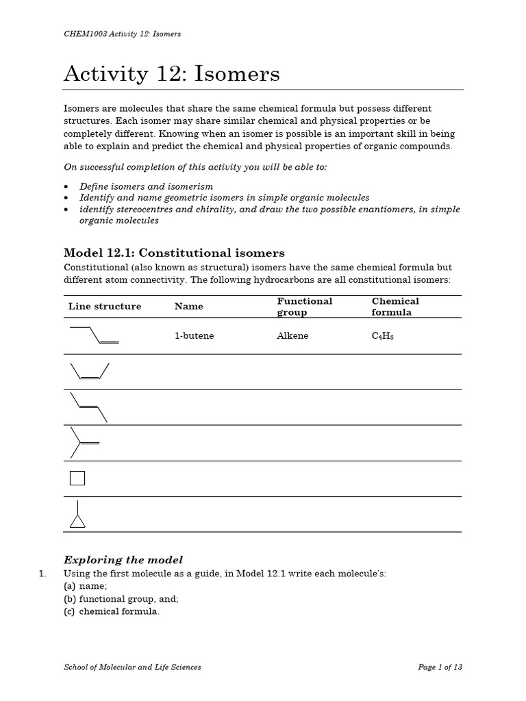 Activity 12 Chem | PDF | Isomer | Molecules