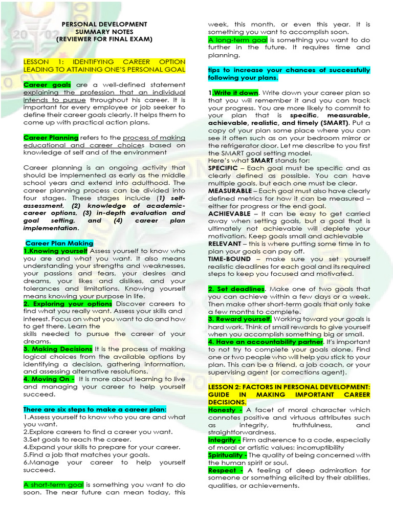 Perdev Final Exam Reviewer | PDF | Goal | Decision Making