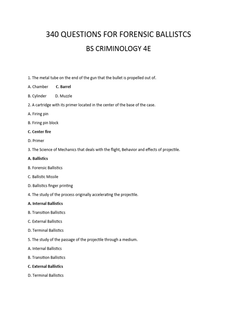 Forensic Ballistics Questions 1 | PDF | Cartridge (Firearms) | Gun Barrel